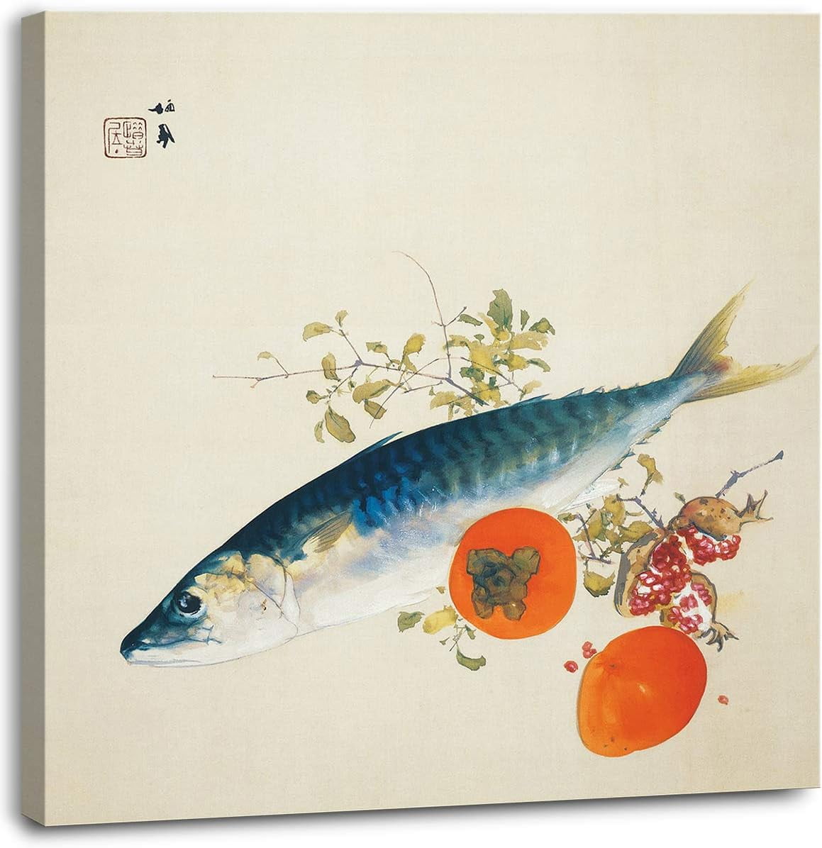 AEFER Canvas Print Wall Art - Japanese Painting Autumn Fattens Fish and ...