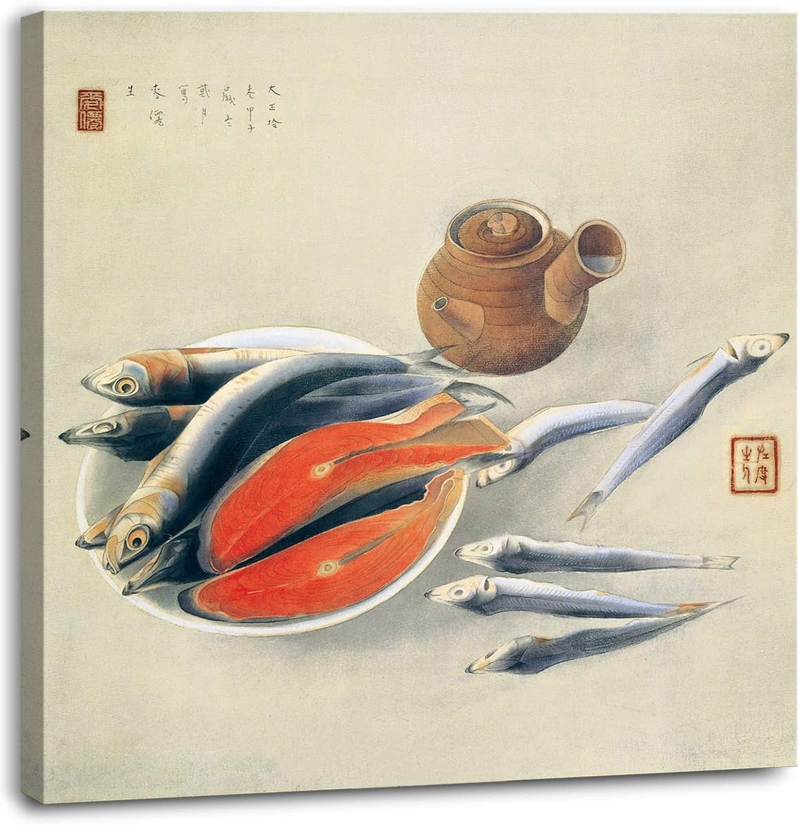 AEFER Canvas Print Wall Art - Japanese Still Life Painting - Salmon ...