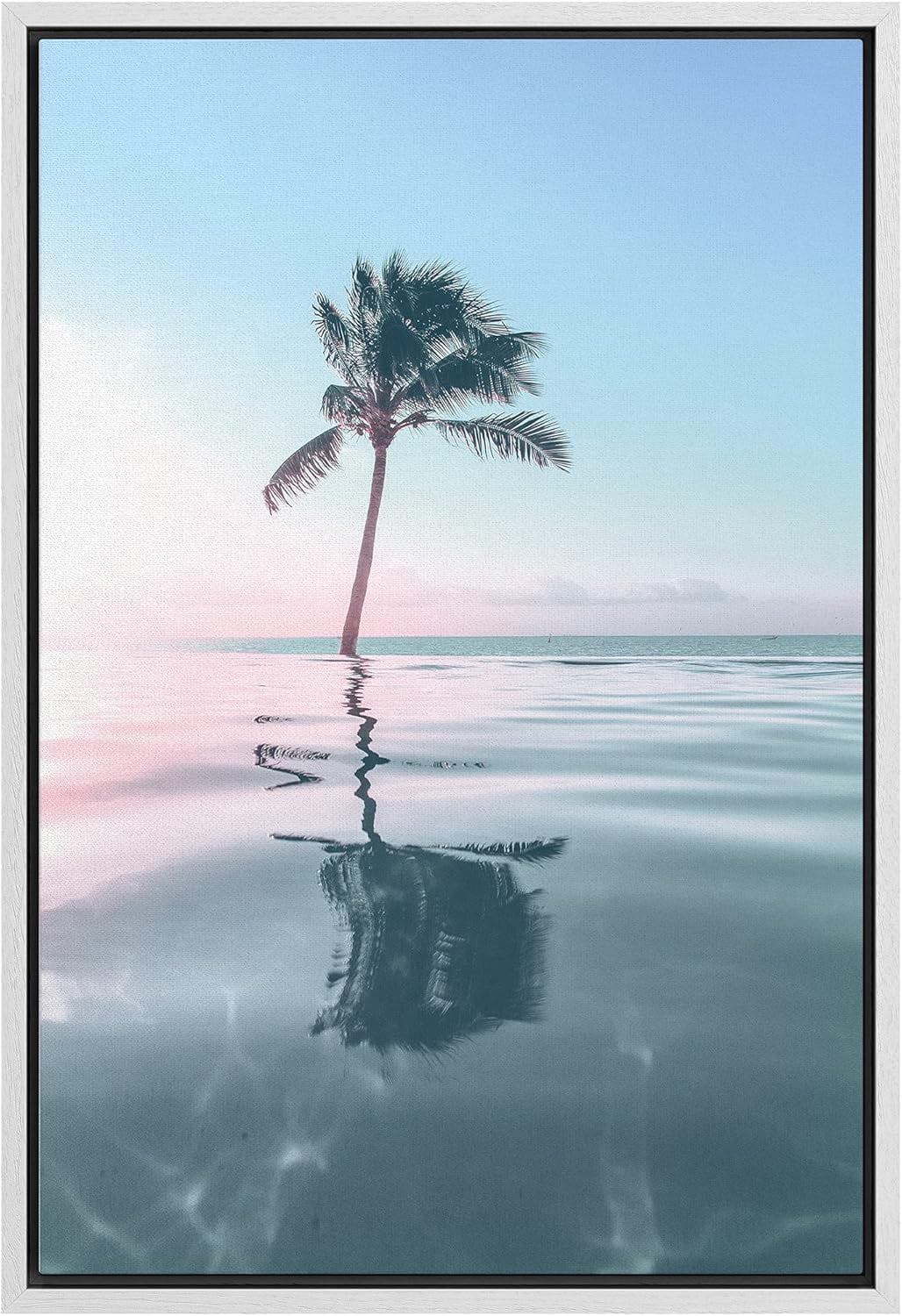 AEFER Canvas Print Wall Art Lonely Palm Tree Sea Reflection Coastal ...