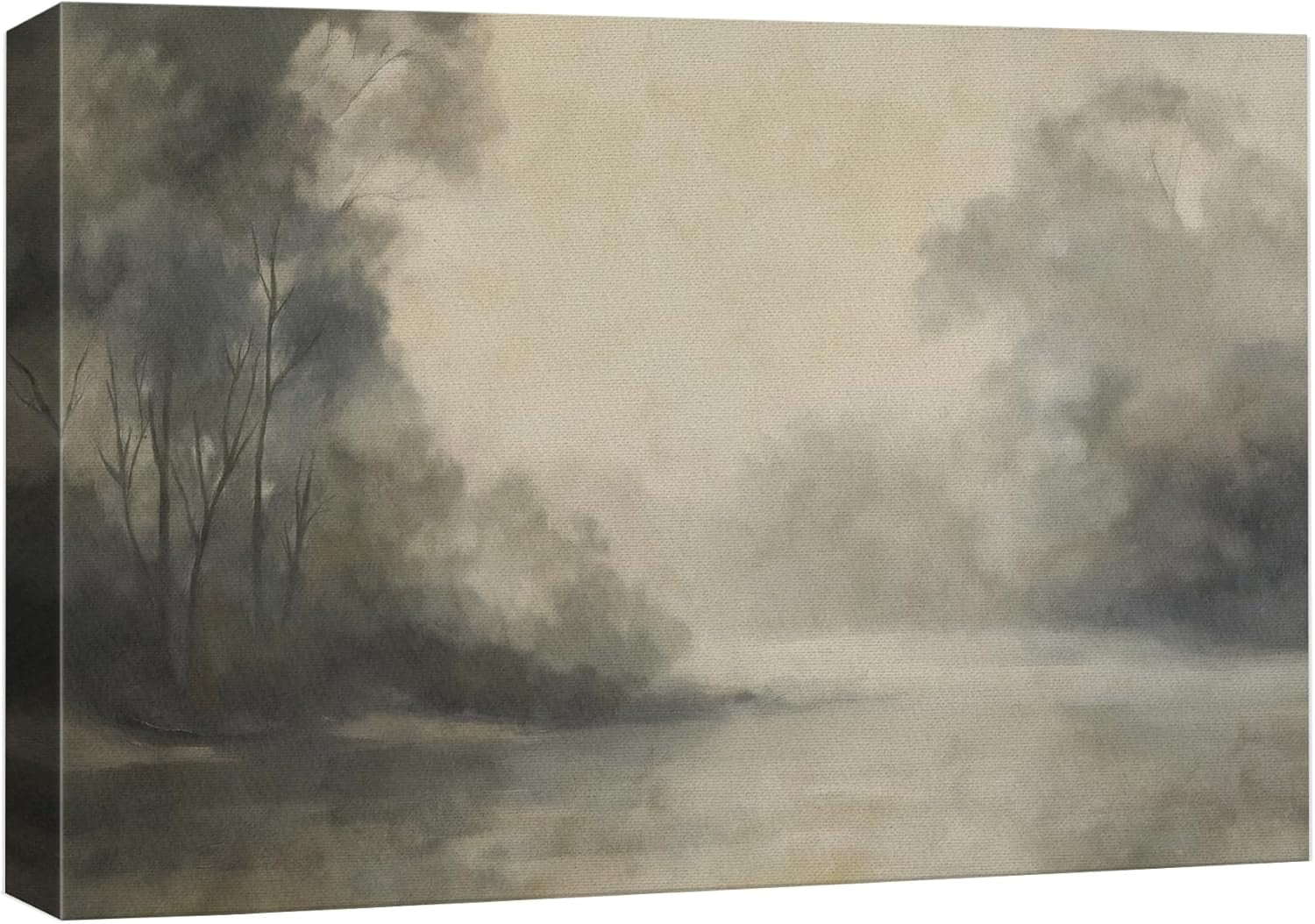 AEFER Canvas Print Wall Art Misty Forest Serene Landscape in Neutral ...