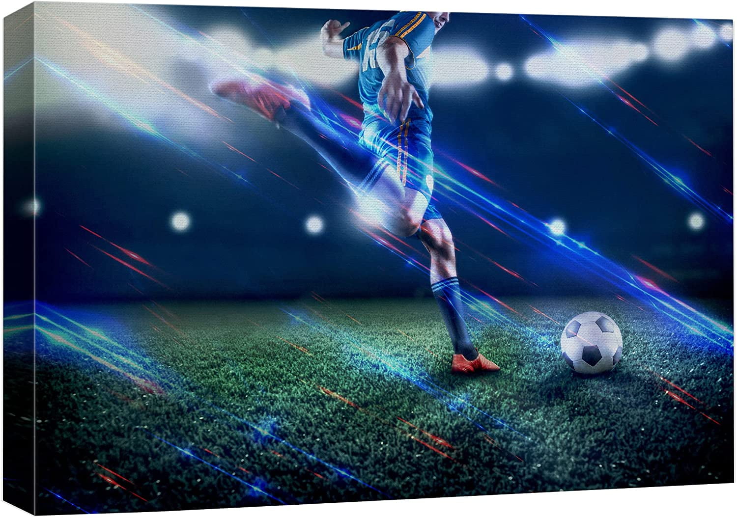AEFER Canvas Print Wall Art Neon Light Stadium Soccer Player Kicking ...