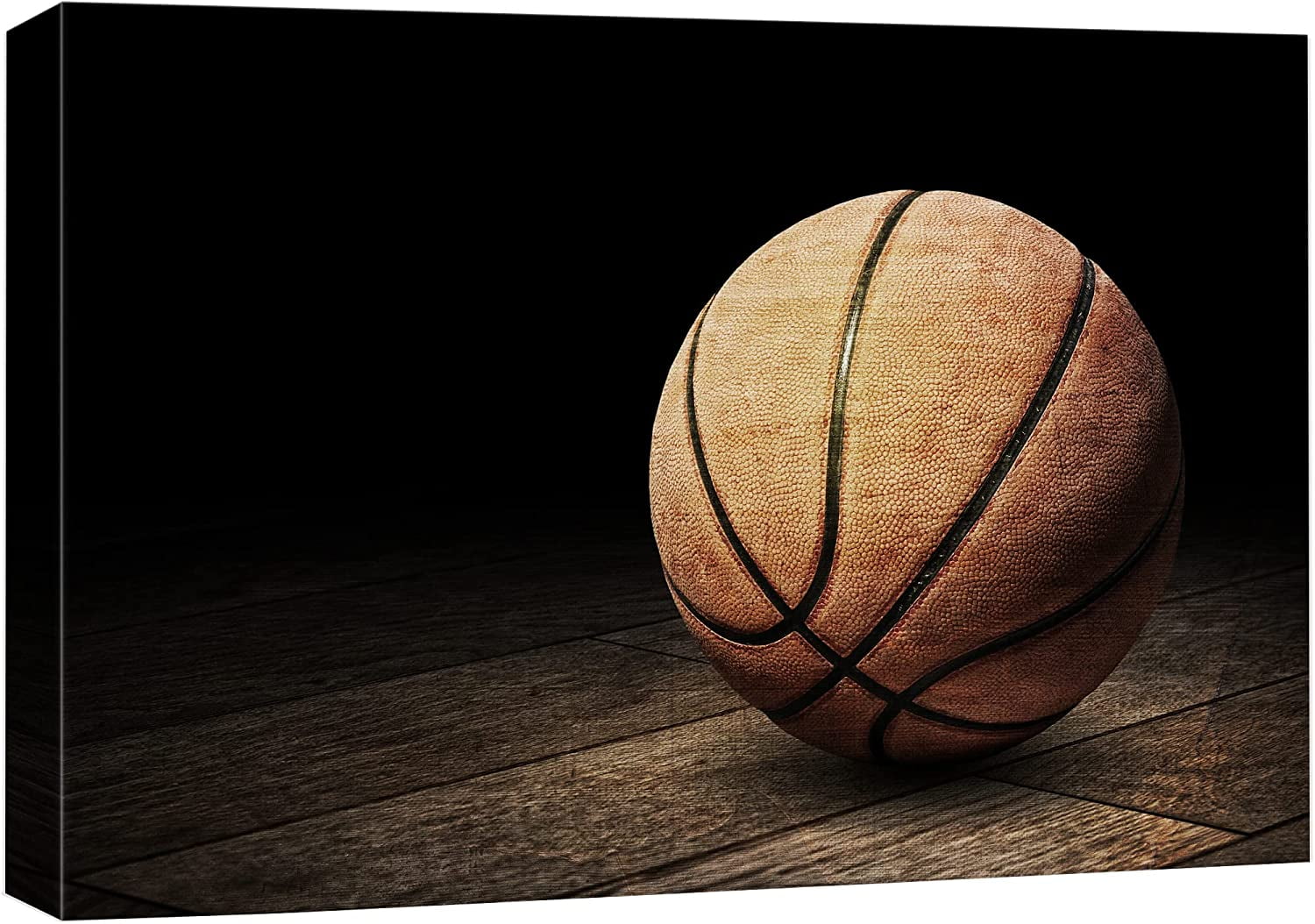 AEFER Canvas Print Wall Art Orange Basketball on Dark Wood Grain Panels ...