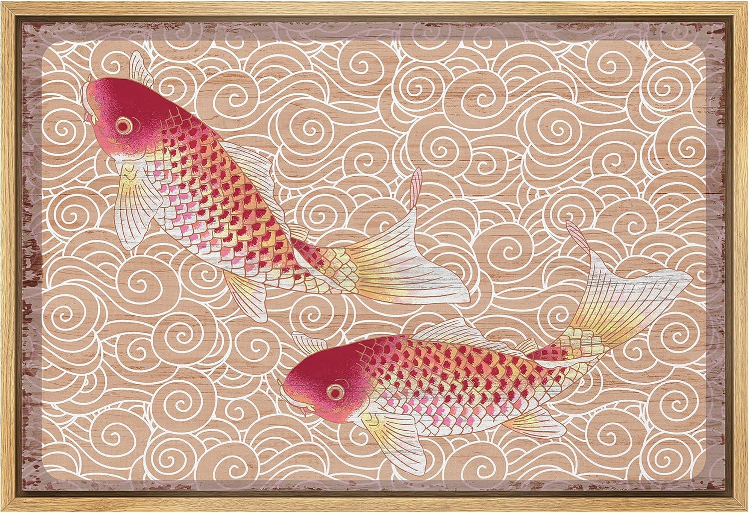 AEFER Canvas Print Wall Art Orange Koi Fish on Swirling Ocean Line Art ...