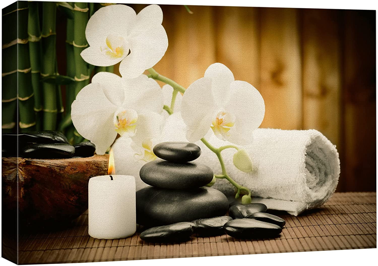 AEFER Canvas Print Wall Art Orchid Zen Bamboo Candle Massage Stones ...