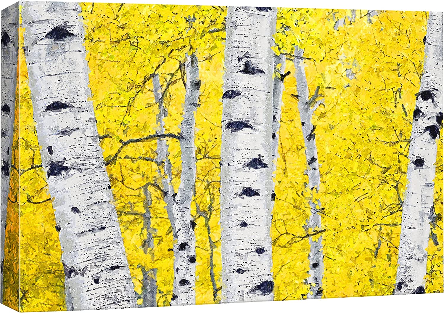 AEFER Canvas Print Wall Art Paint Stroke Birch Trees with Yellow Leaves ...