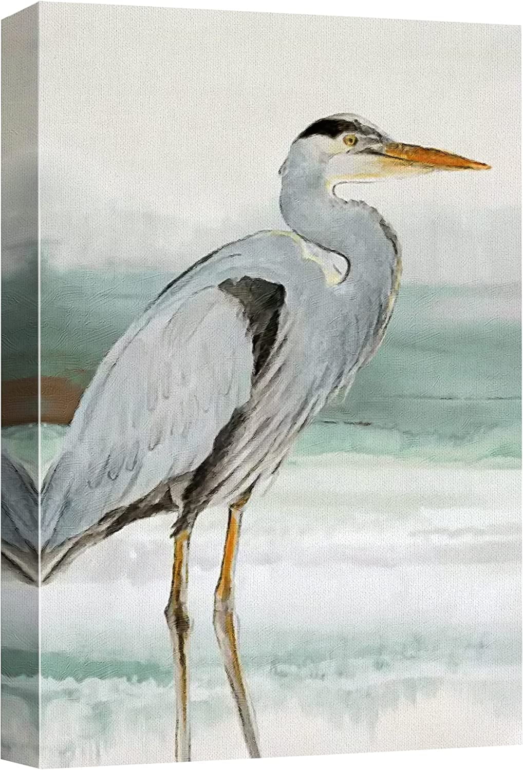 AEFER Canvas Print Wall Art Pastel Beach Wave Ocean Crane Bird Nature ...