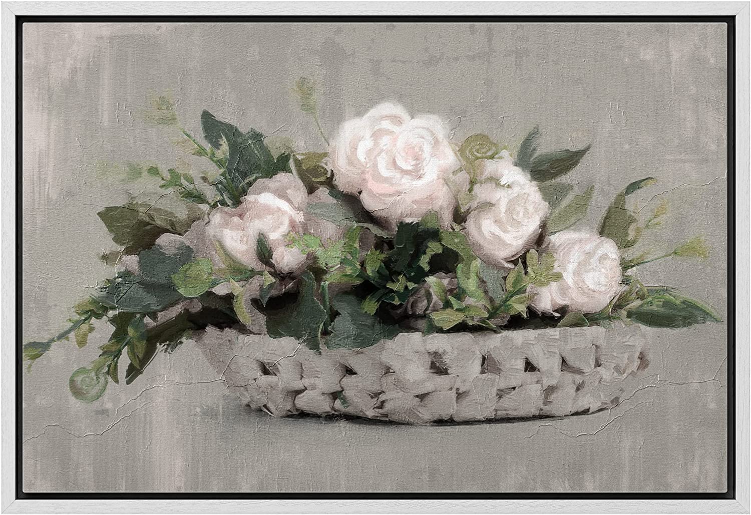 AEFER Canvas Print Wall Art Pastel Watercolor Rose Flower Basket Nature ...