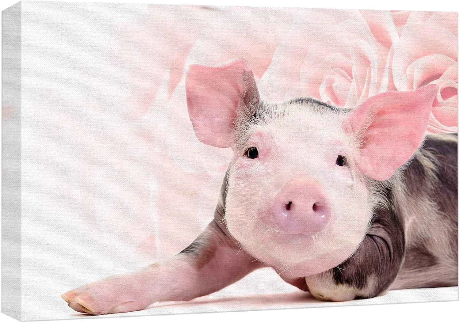 AEFER Canvas Print Wall Art Pink Pig Portrait with Rose Flower Collage ...