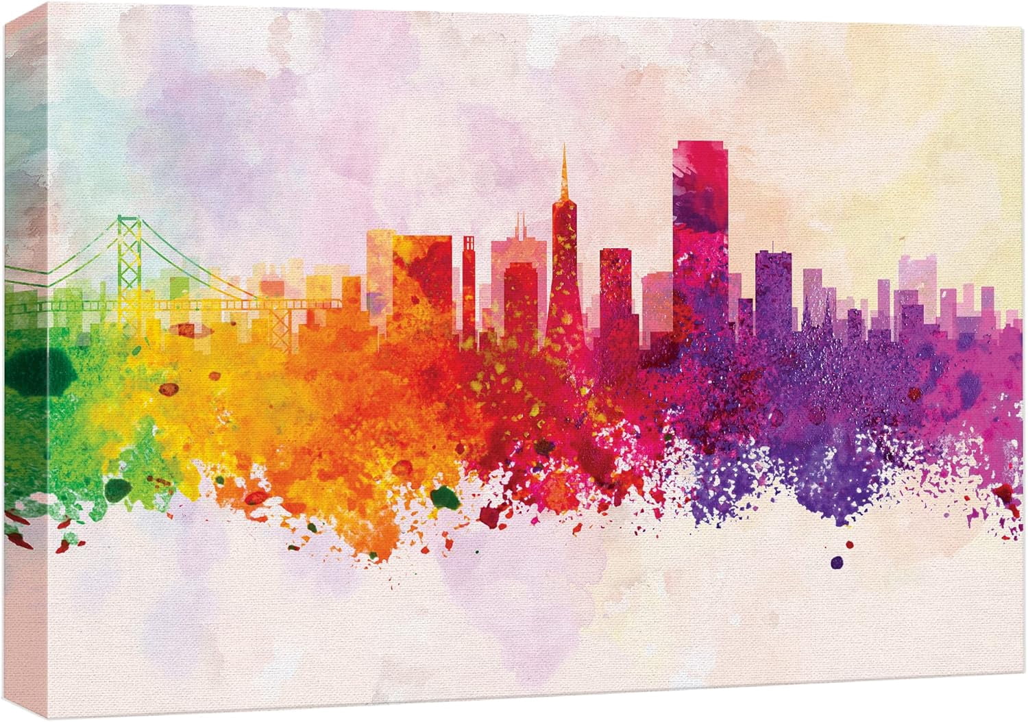 AEFER Canvas Print Wall Art Rainbow Watercolor Explosion San Francisco ...