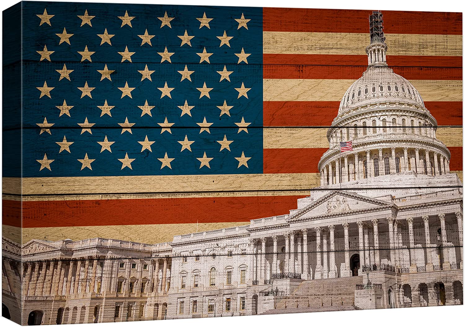 AEFER Canvas Print Wall Art Retro United States Capitol American Flag ...