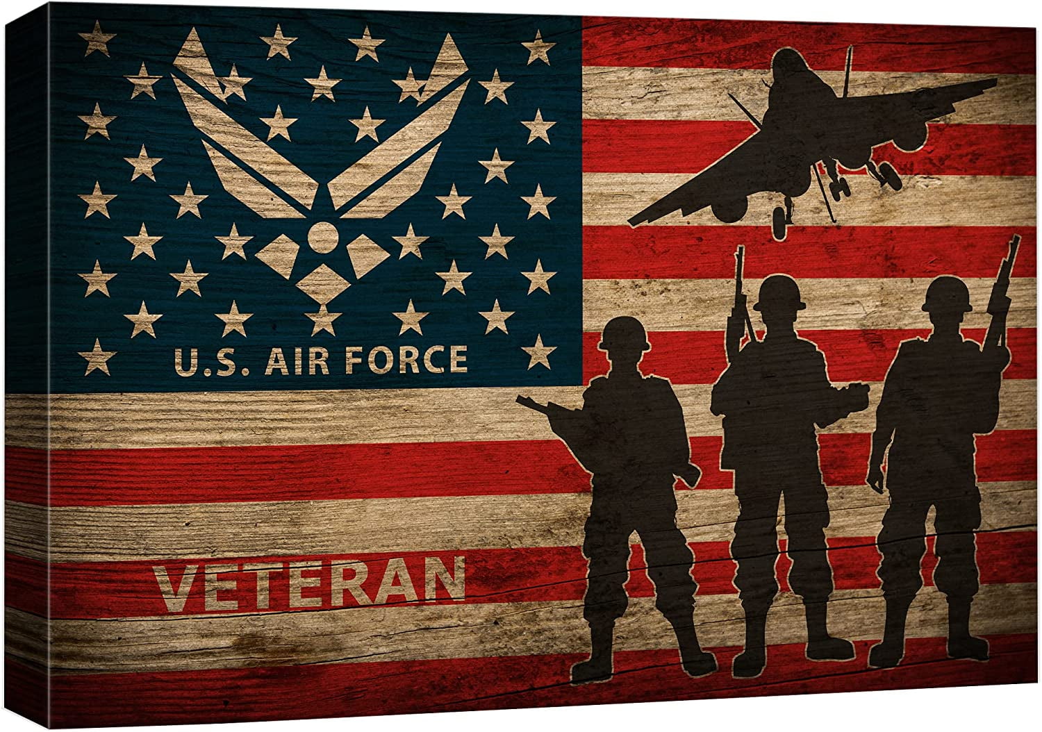 AEFER Canvas Print Wall Art Retro Wood Grain U.S. Air Force Veteran ...