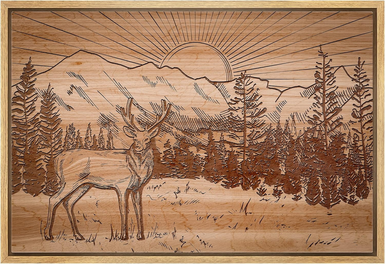 AEFER Canvas Print Wall Art Rustic Deer Mountain Range Pine Trees ...