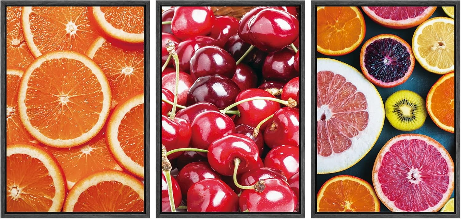 AEFER Canvas Print Wall Art Set Cherry, Orange & Grapefruit Display ...