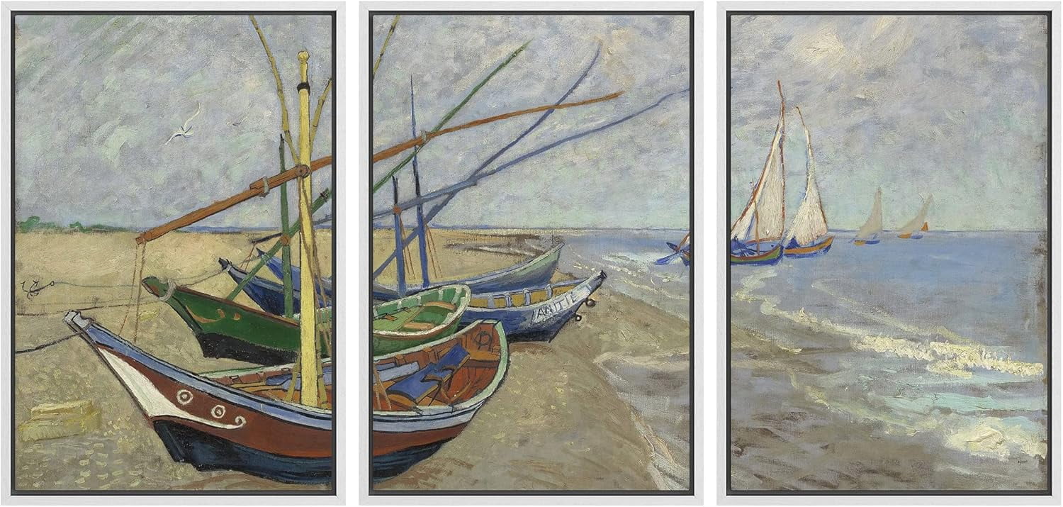 AEFER Canvas Print Wall Art Set Fishing Boats on The Beach Vincent Van ...