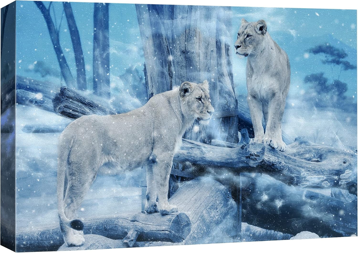 AEFER Canvas Print Wall Art Set Mountain Lion Duo in the Misty Snow ...