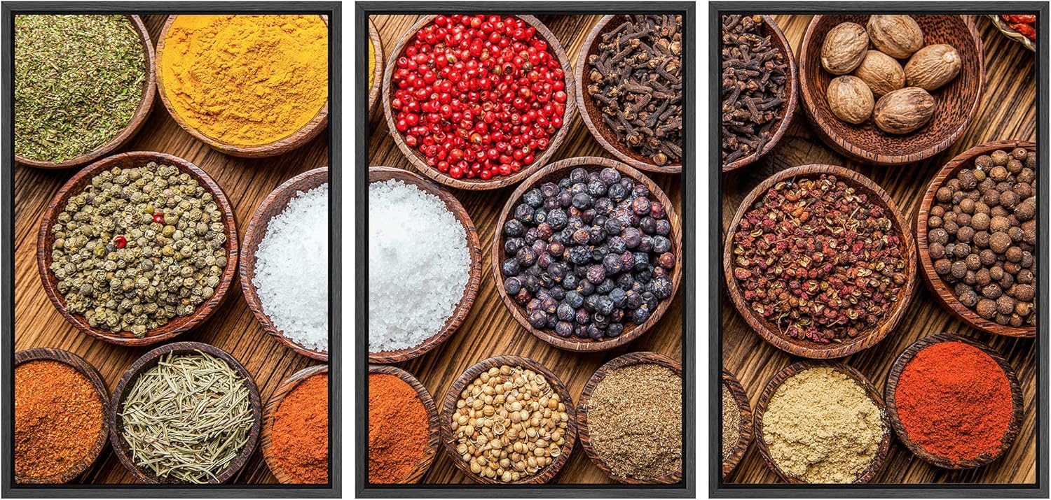 AEFER Canvas Print Wall Art Set Wood Bowl Peppercorn Nut Herb Spice ...