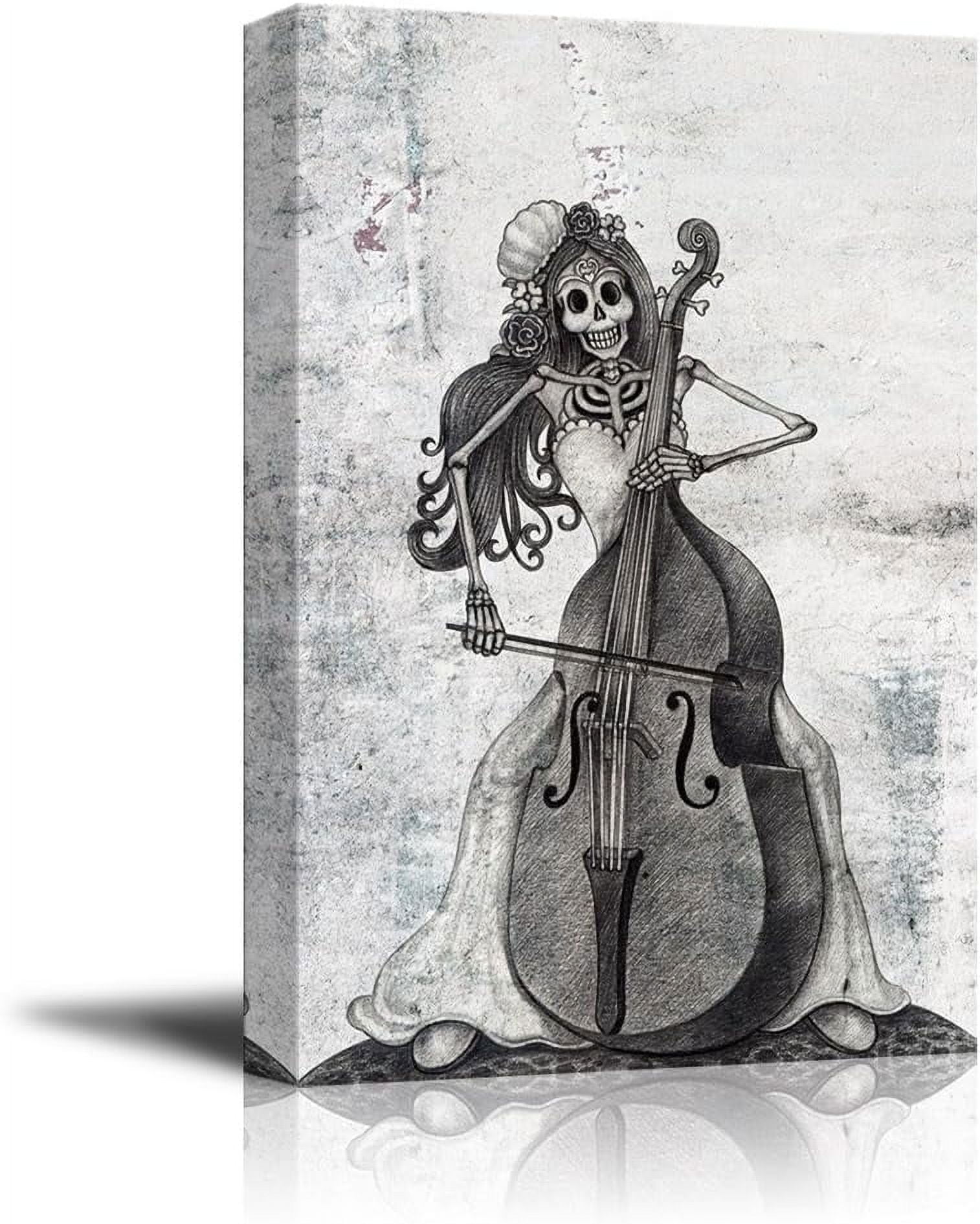 AEFER Canvas Print Wall Art - Skull Girl Playing Musical Instrument ...