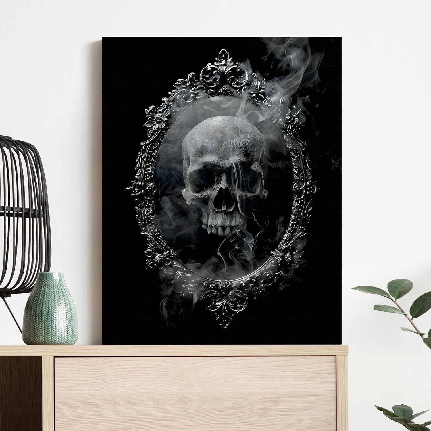 AEFER Canvas Print Wall Art Skull Wall Decor Gothic Black and White ...