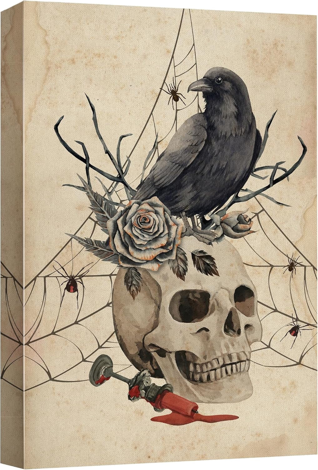 AEFER Canvas Print Wall Art Sparrow Standing on Skeleton Modern Horror ...