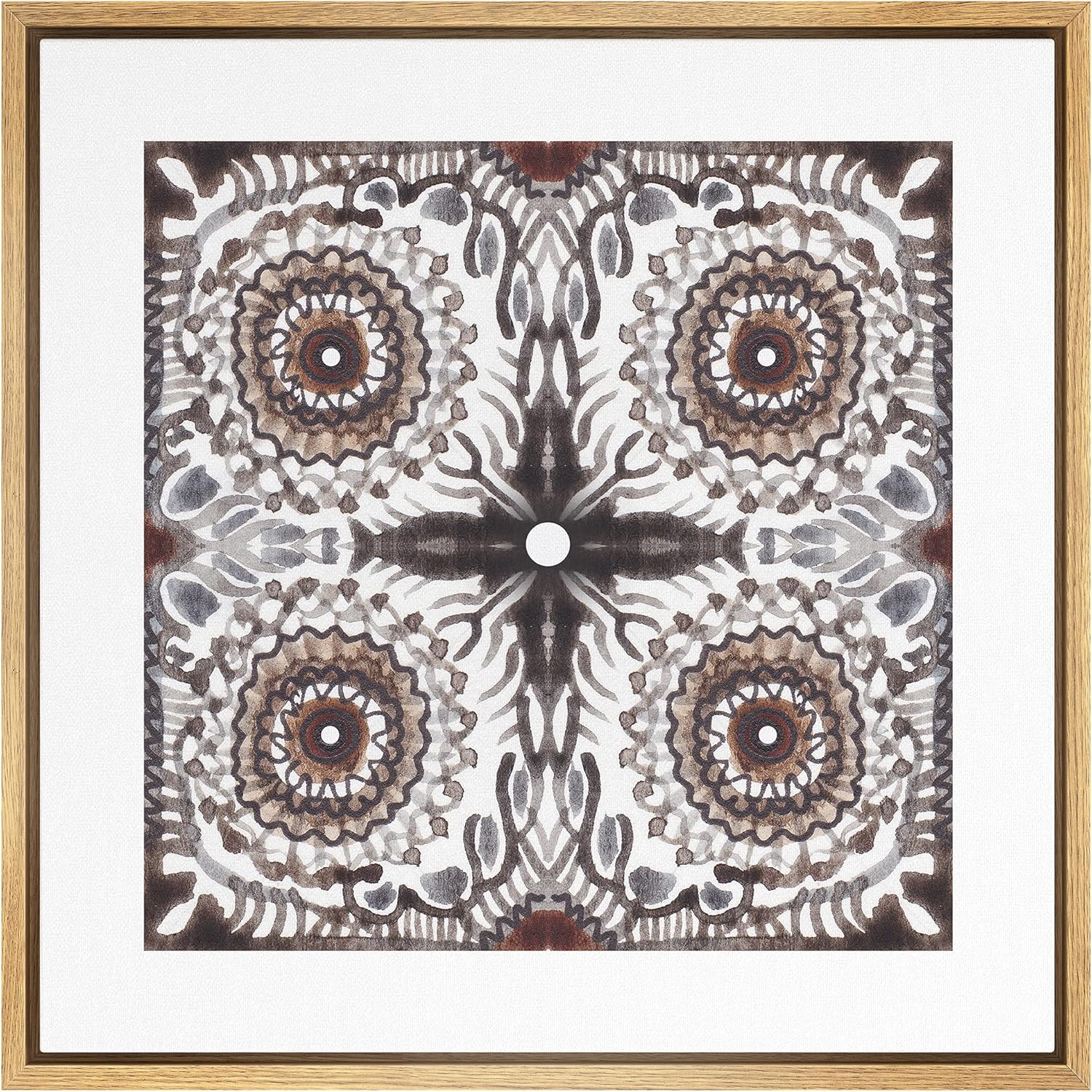 AEFER Canvas Print Wall Art Symmetrical Brown Floral Pattern Geometric ...