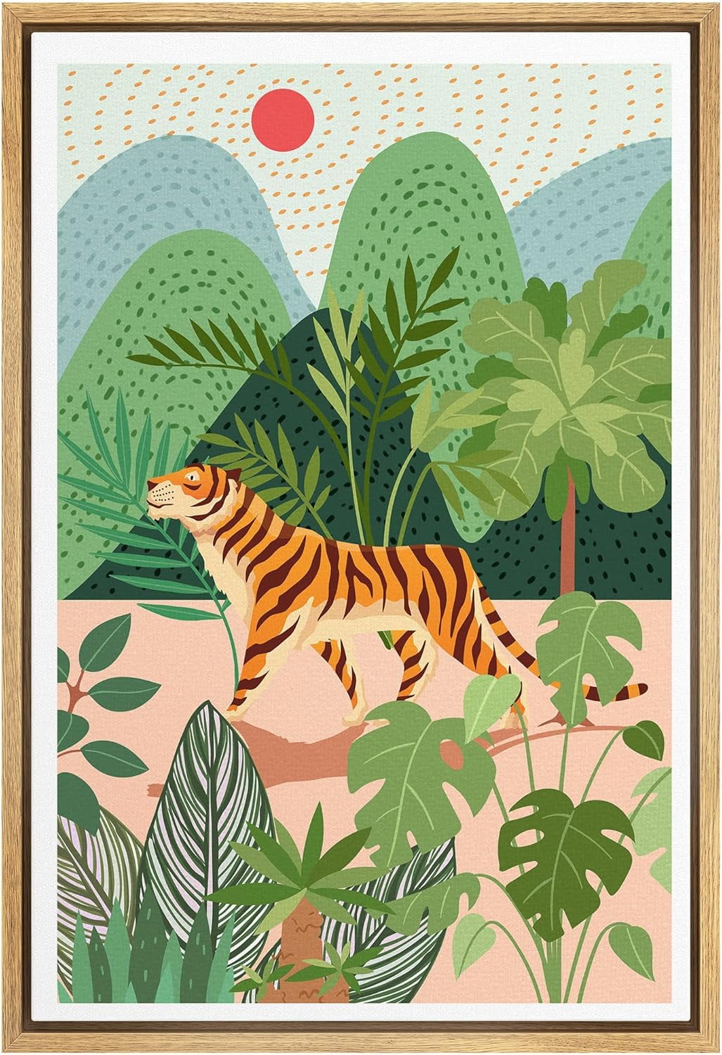 AEFER Canvas Print Wall Art Tiger in African Jungle Safari Nature Animals Illustrations Modern ...