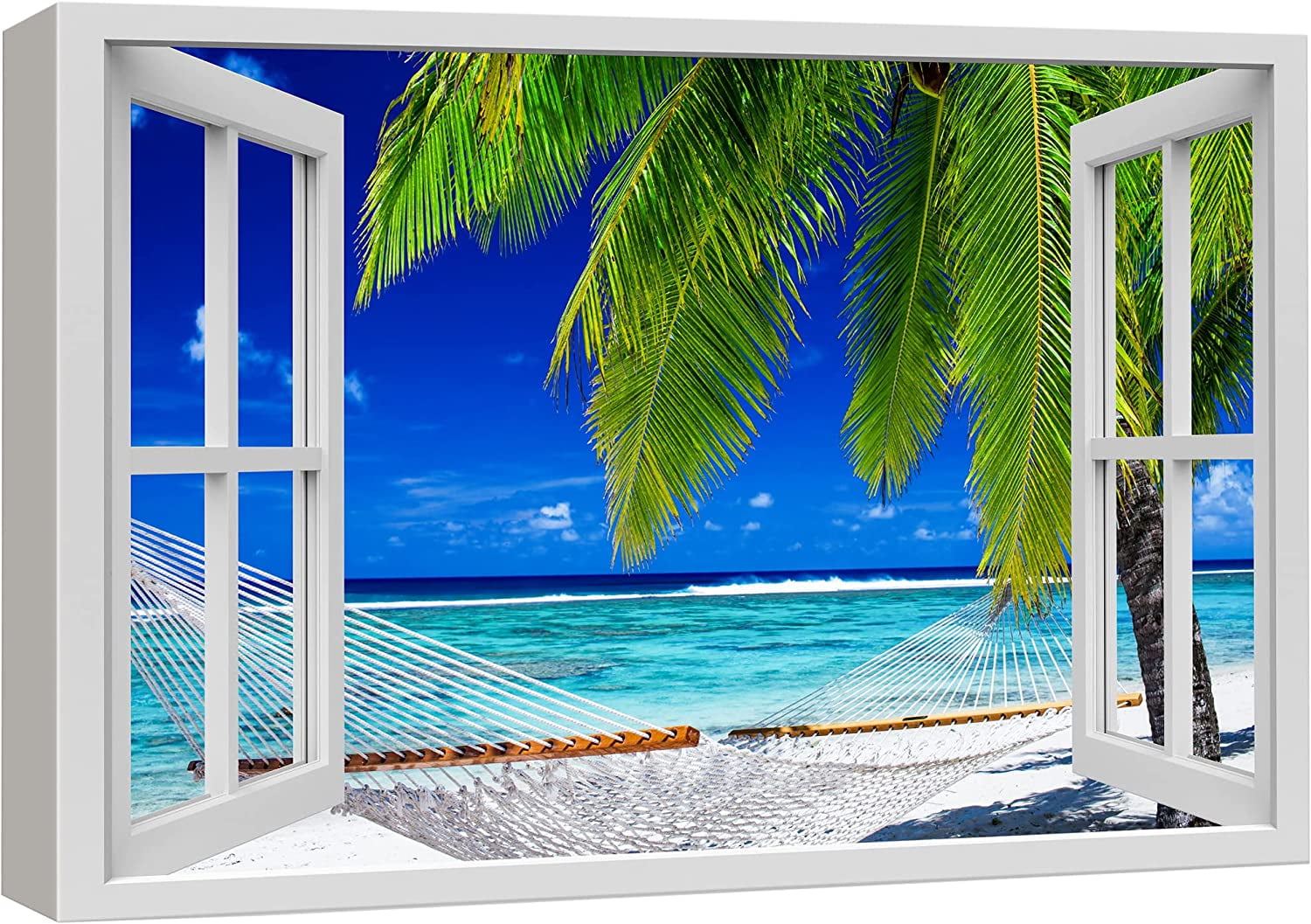 AEFER Canvas Print Wall Art Tropical Palm Tree Hammock Beach Ocean ...