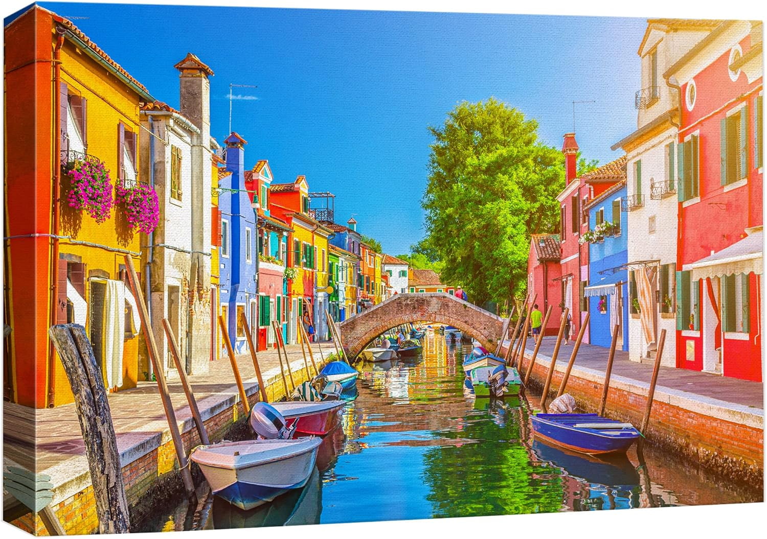 AEFER Canvas Print Wall Art Vibrant Neon Venice Italy Grand Canal Boats ...
