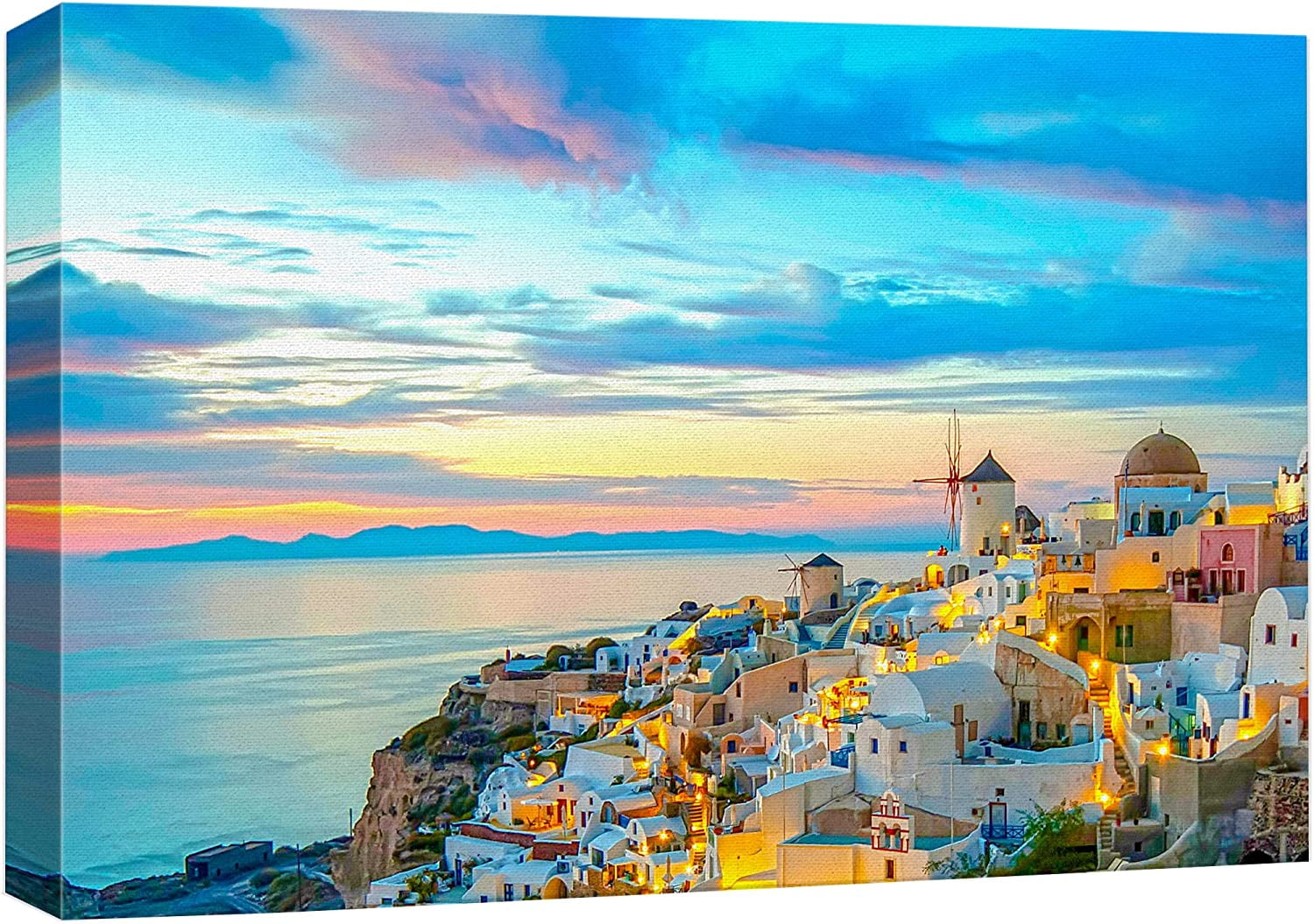 AEFER Canvas Print Wall Art Vibrant Pastel Sunset Santorini Greece ...