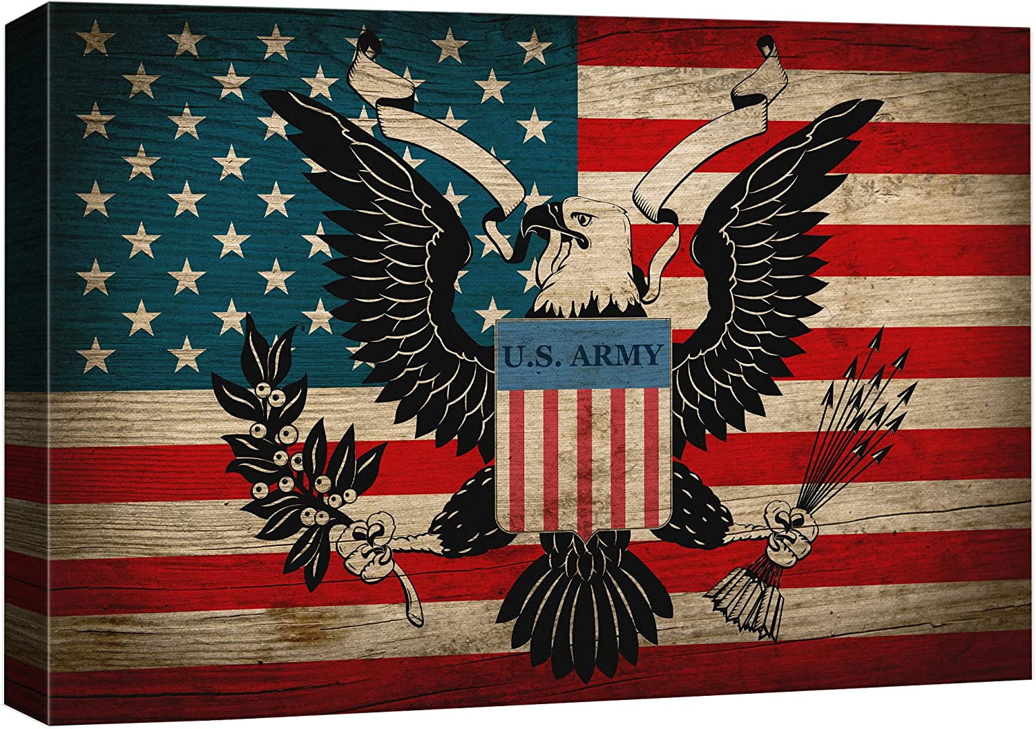 AEFER Canvas Print Wall Art Vintage Wood Grain American Flag Eagle ...