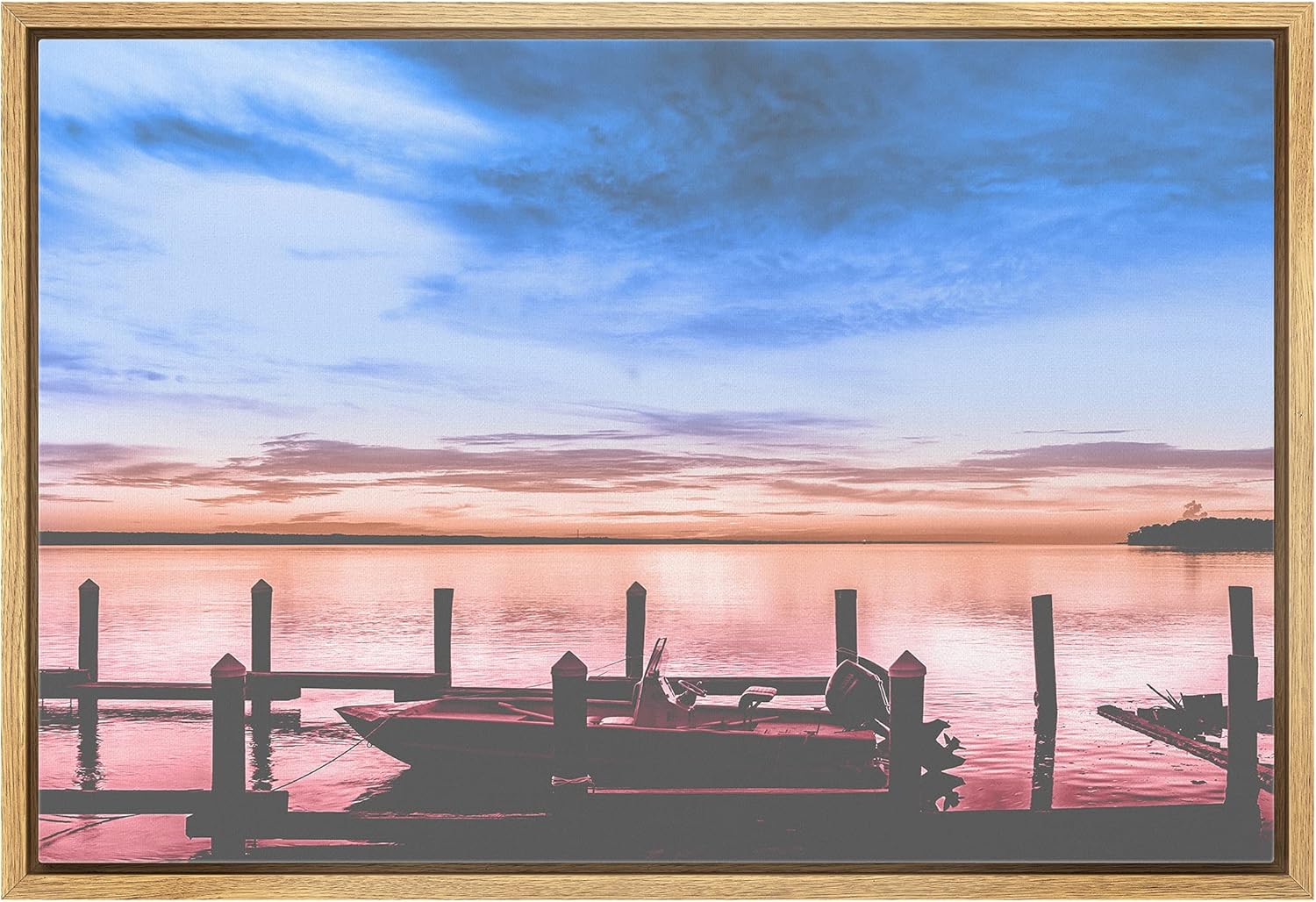 AEFER Canvas Print Wall Art Washed Out Blue, Orange & Pink Pier Sunset ...