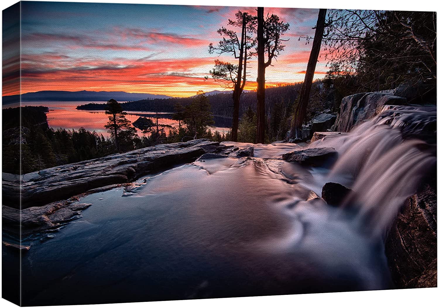 AEFER Canvas Print Wall Art Water Rushes Over Lake at Sunset Nature ...