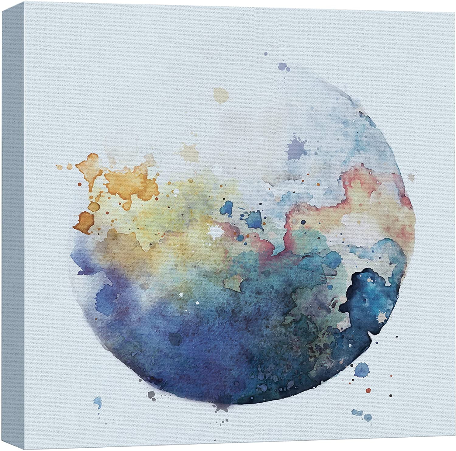 AEFER Canvas Print Wall Art Watercolor Effect Blue & Orange Planet ...