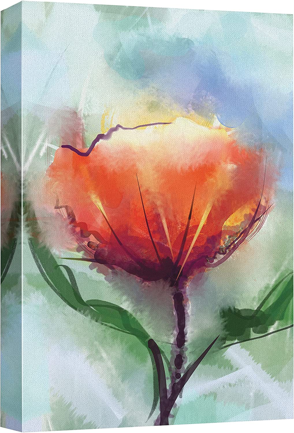 AEFER Canvas Print Wall Art Watercolor Effect Line Art Orange Tulip ...
