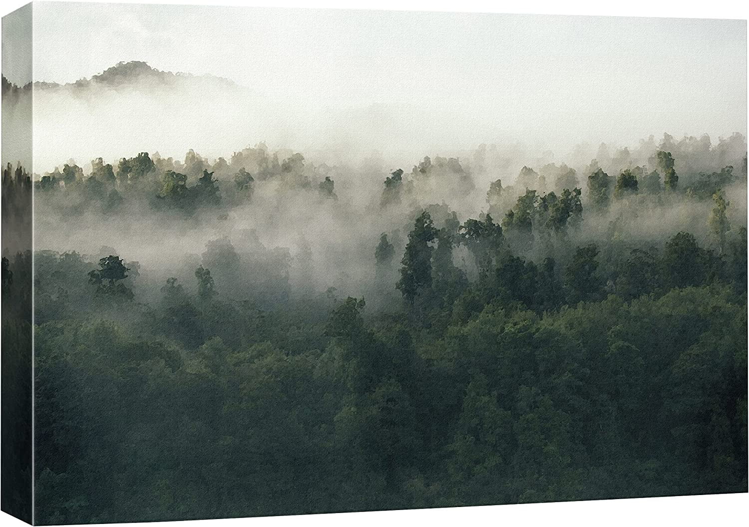 AEFER Canvas Print Wall Art Watercolor Green Forest with Mist Nature ...