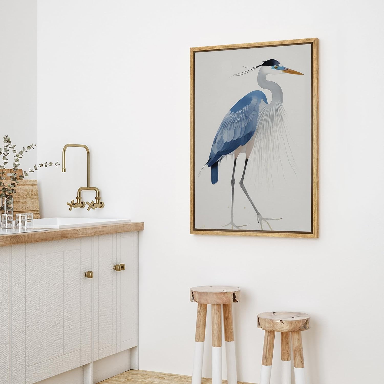 AEFER Canvas Print Wall Art Watercolor Pastel Blue Heron Bird Side ...