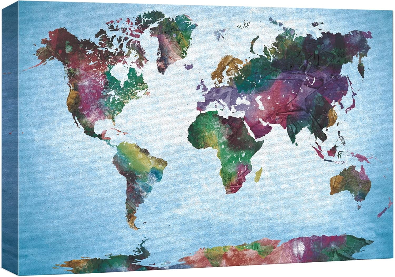 AEFER Canvas Print Wall Art Watercolor Style Green & Purple World Map ...