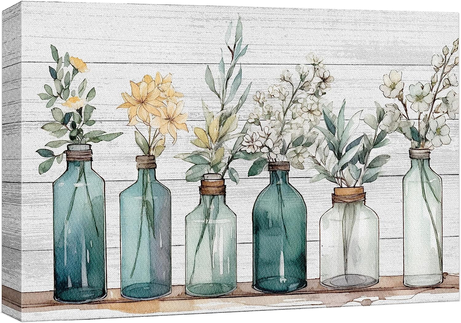 AEFER Canvas Print Wall Art White Wood Panel Garden Wildflowers Nature ...