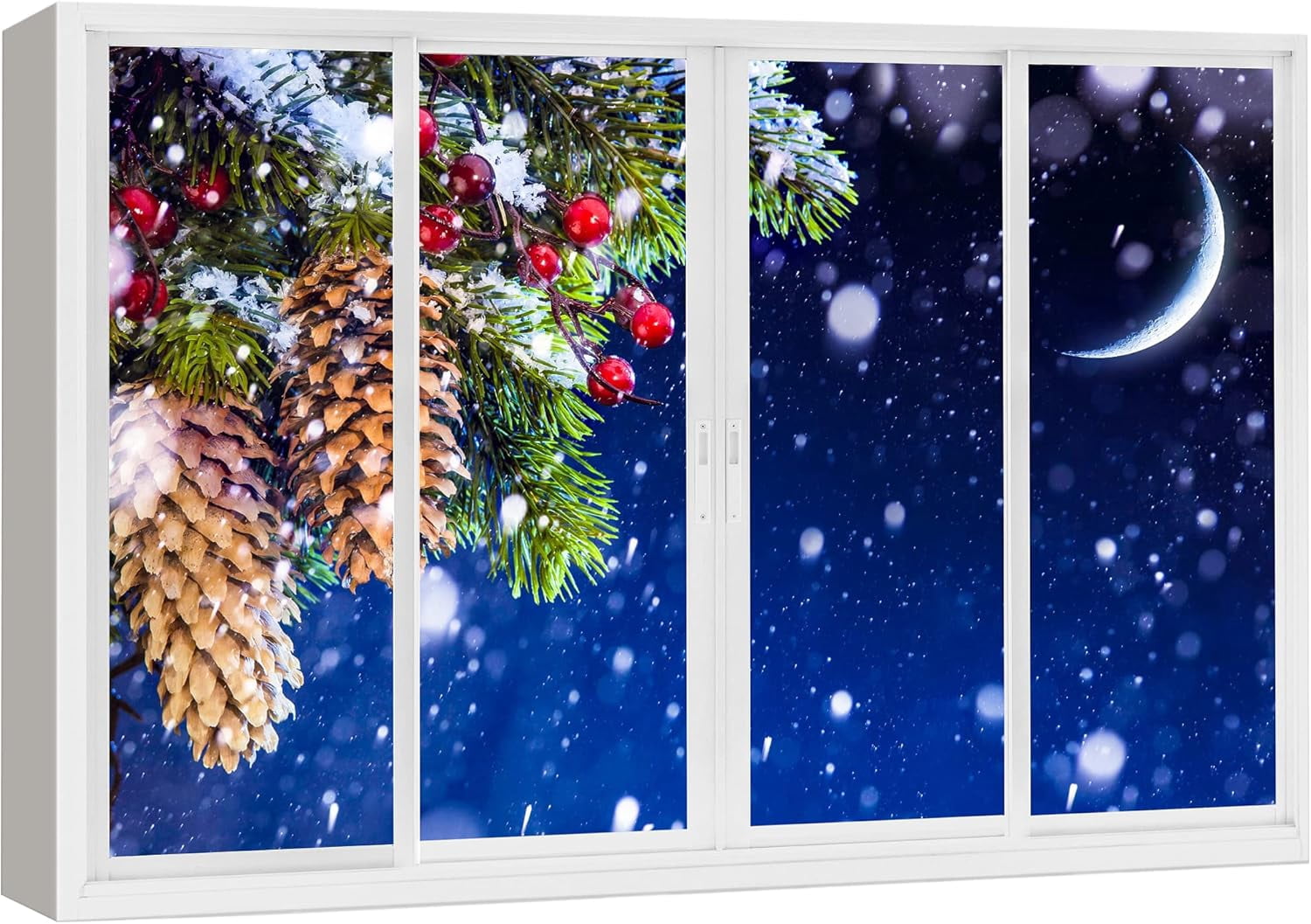 AatoeaX Canvas Print Wall Art Window View Christmas Pinecone Crescent ...