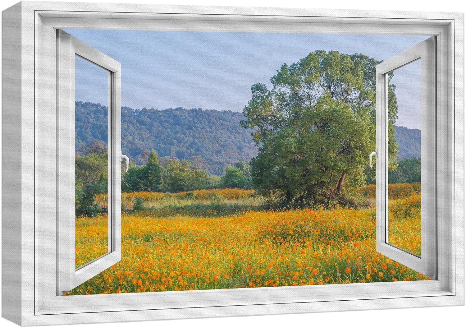 AEFER Canvas Print Wall Art Window View Countryside Yellow Daisy Flower ...