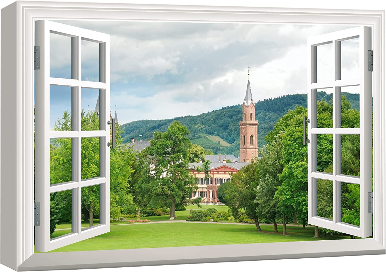 AEFER Canvas Print Wall Art Window View of European Style Church Nature ...