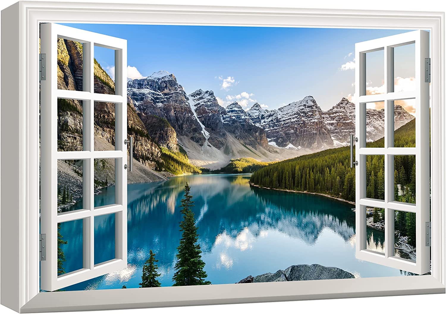 AEFER Canvas Print Wall Art Window View Landscape Snowy Mountain Forest ...