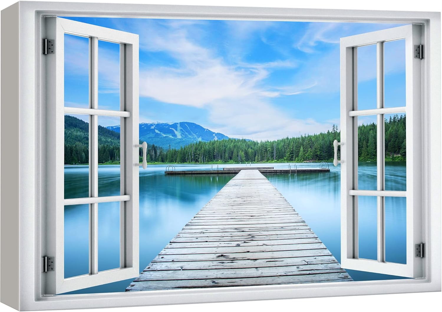 AEFER Canvas Print Wall Art Window View Mountain Range Forest Tree Lake ...