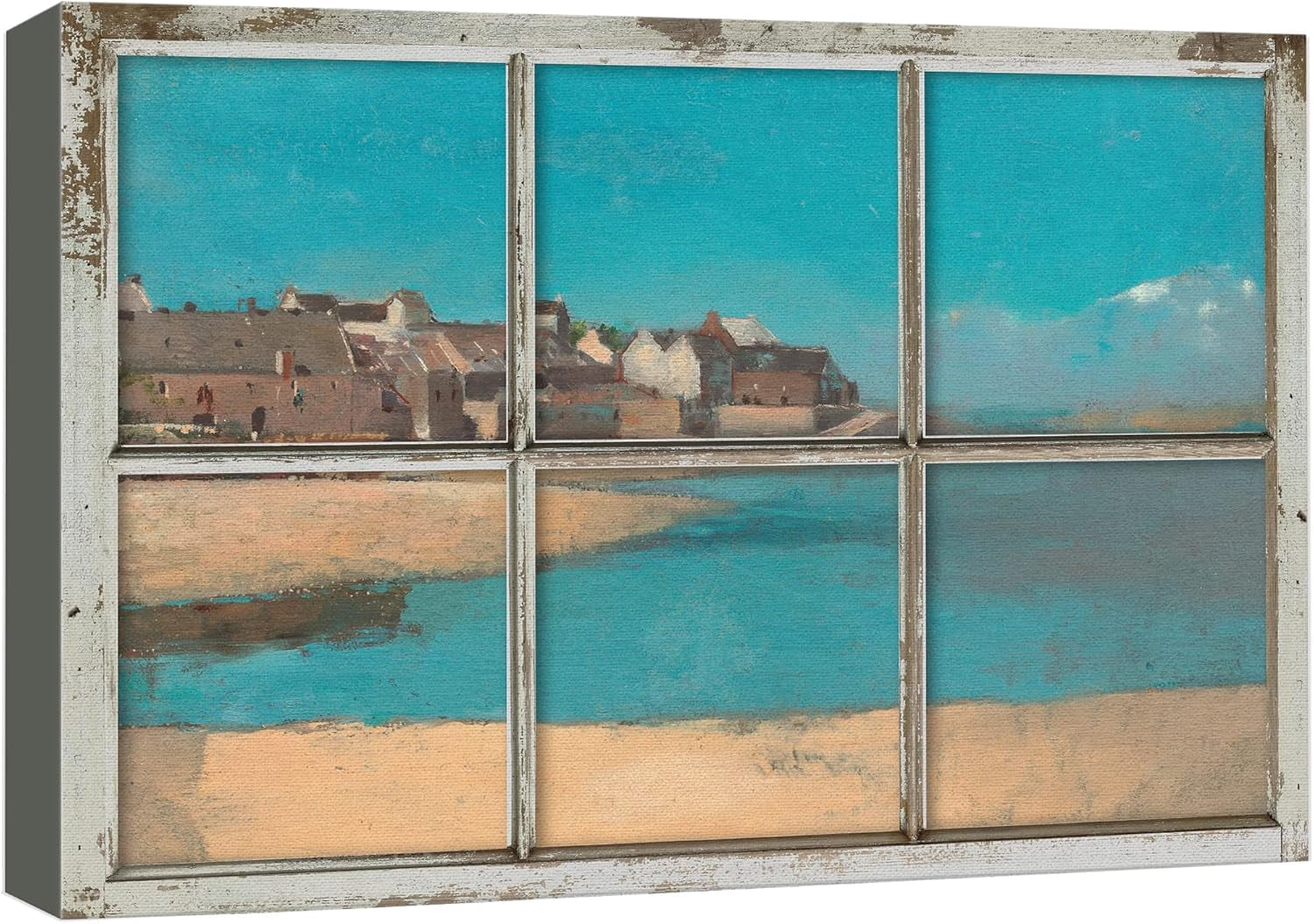 AEFER Canvas Print Wall Art Window View Pastel Classic Fine Art Blue ...