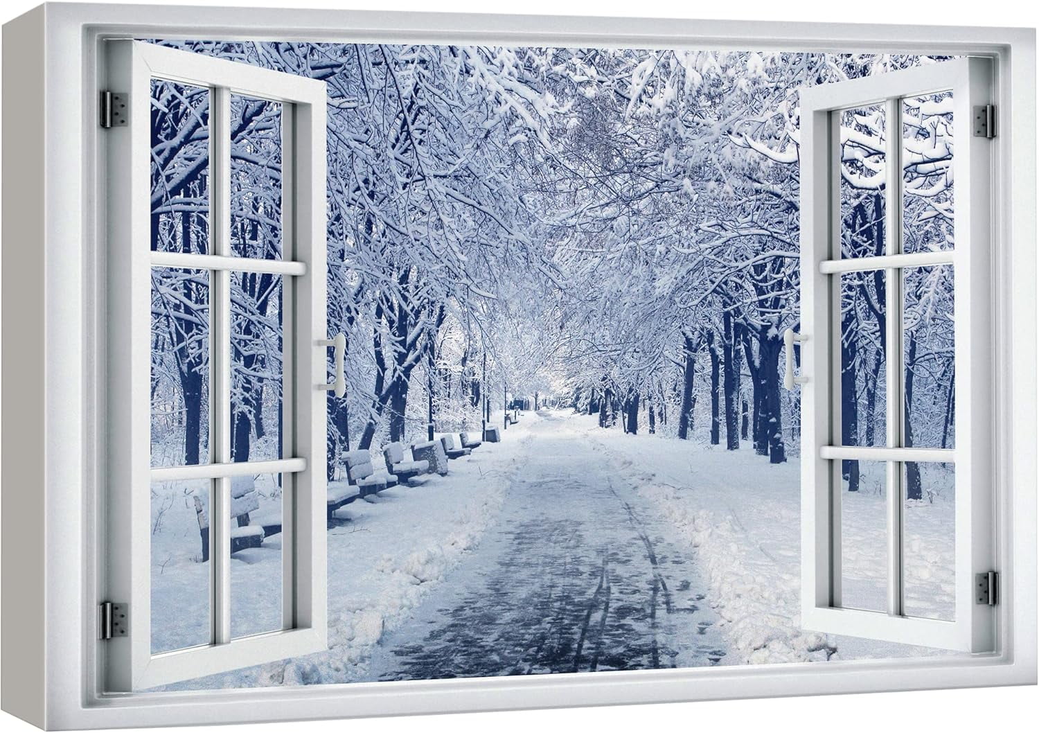 AEFER Canvas Print Wall Art Window View Snowy Winter Wonderland Forest ...