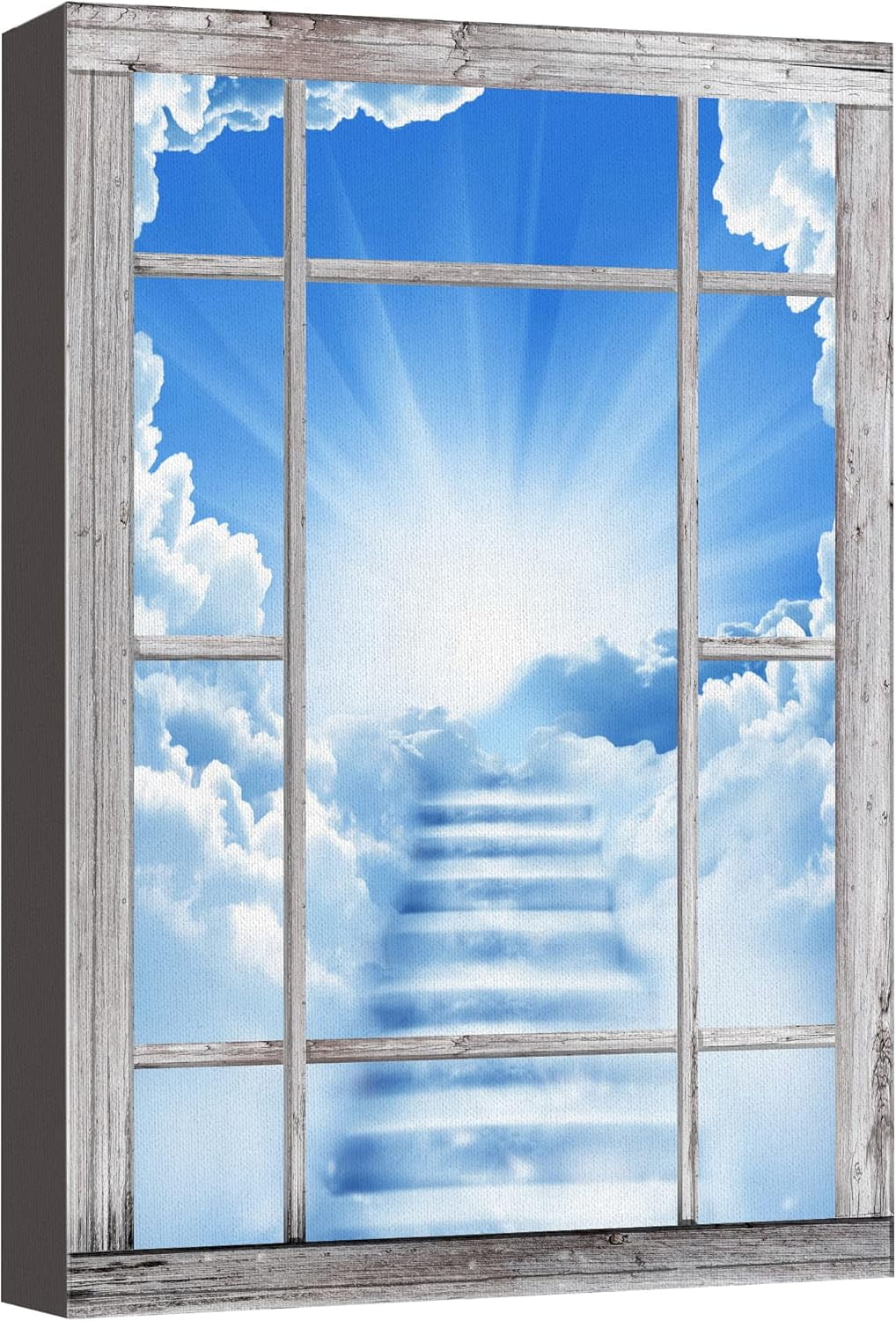 AEFER Canvas Print Wall Art Window View Sunshine Cloud Sky Stairway ...