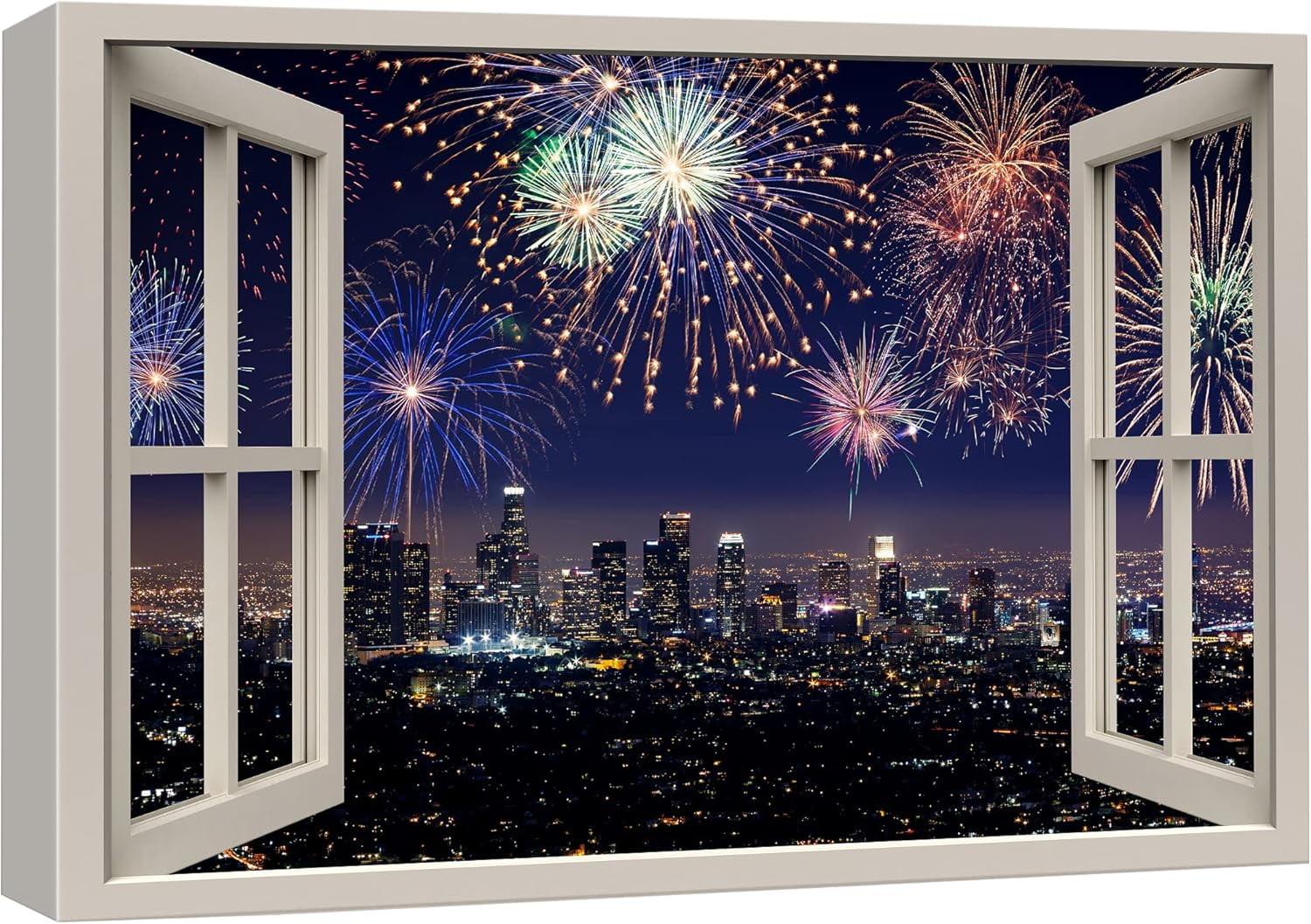 AEFER Canvas Print Wall Art Window View Vibrant 4th of July Firework ...