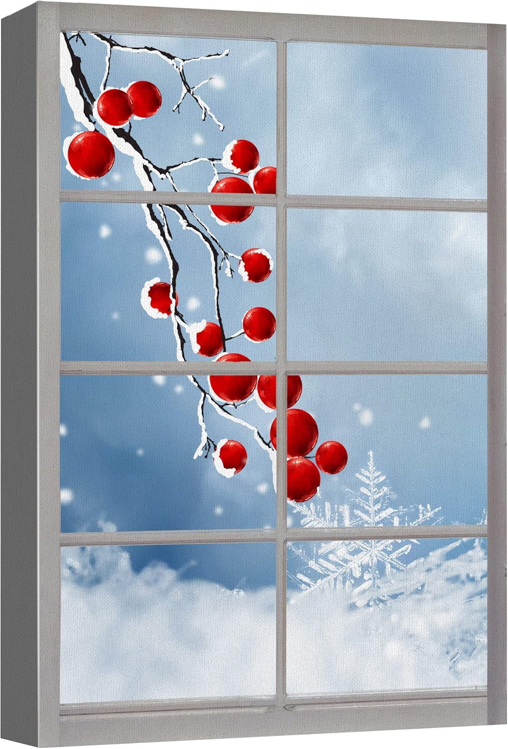 AEFER Canvas Print Wall Art Window View Winter Snow Snowflake Fruit ...
