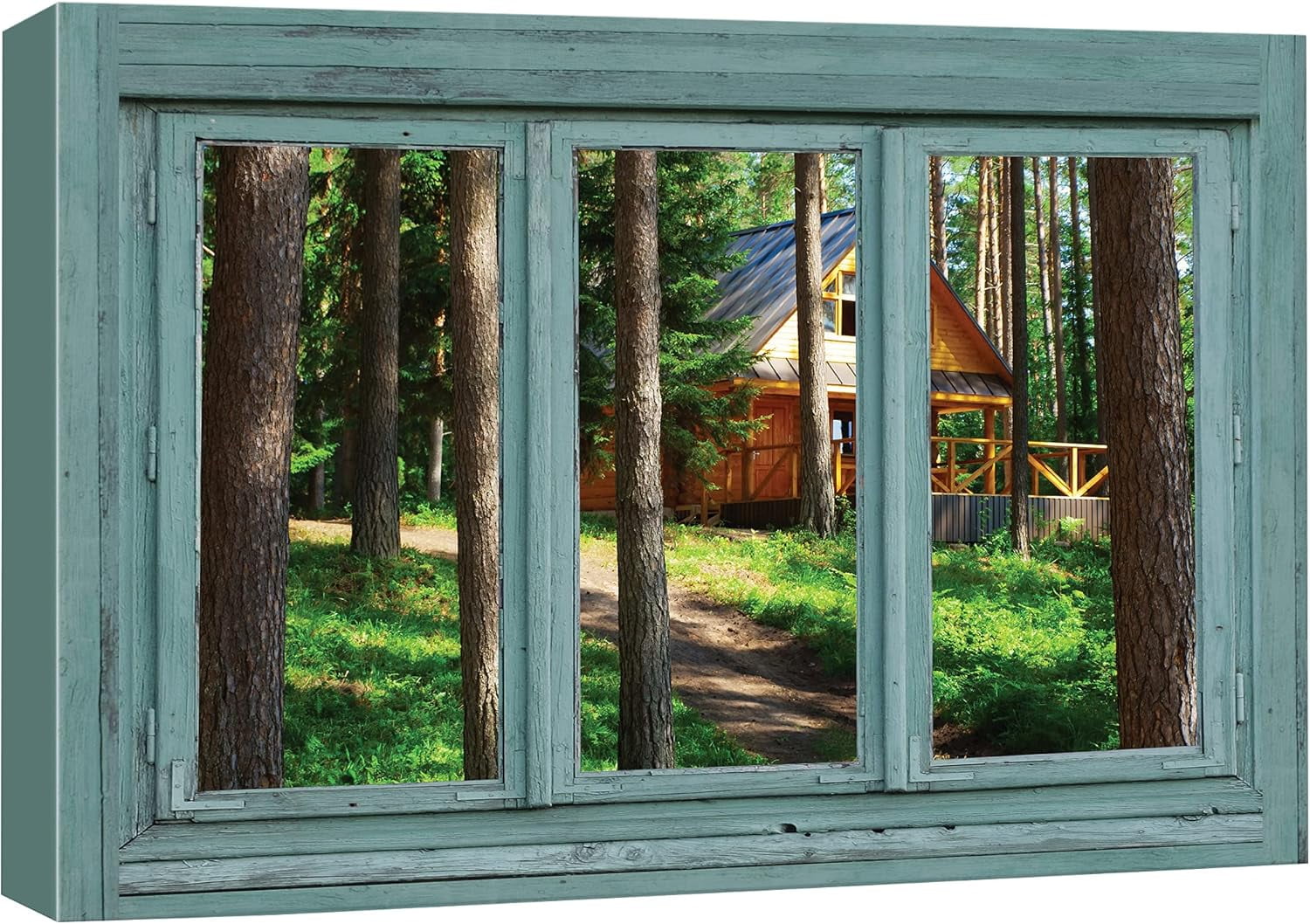 AEFER Canvas Print Wall Art Window View of Wood Forest Cabin Nature ...