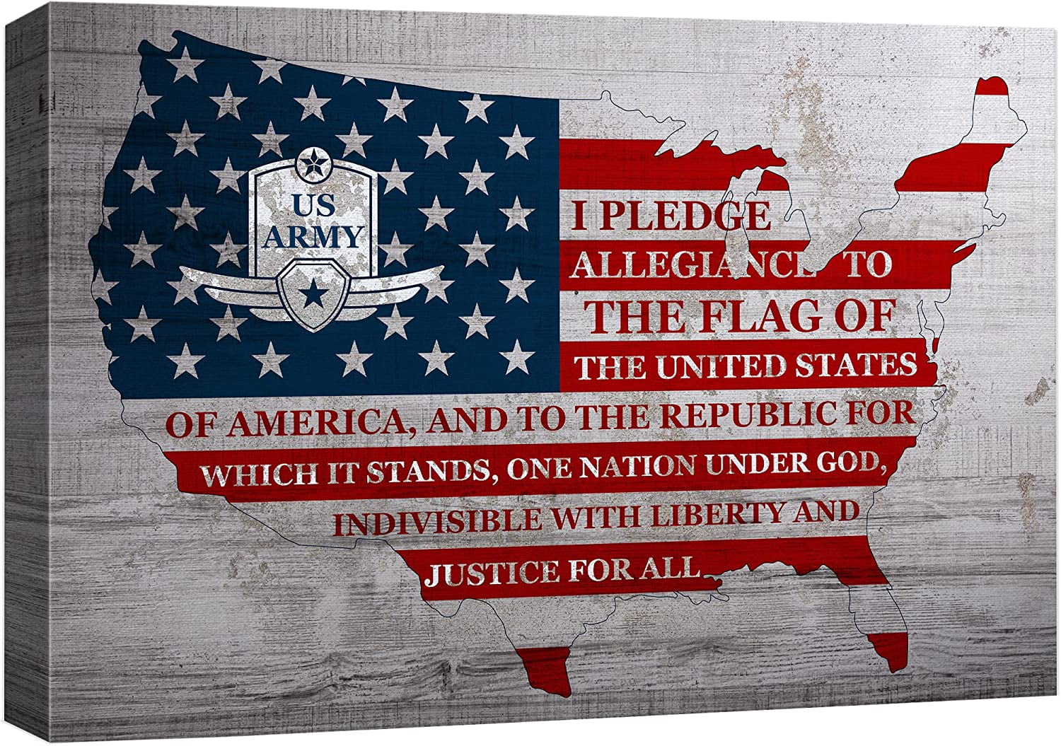 AEFER Canvas Print Wall Art Wood Panel Style Pledge of Allegiance Stars ...