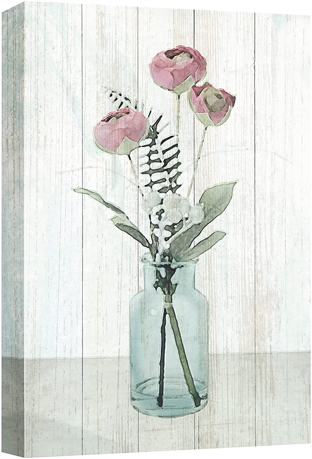 AEFER Canvas Print Wall Art Wood Panel Watercolor Smudge Purple Peony ...